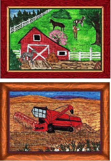 Lot Of 6 Farm Barn Fabric Panel Quilt Squares