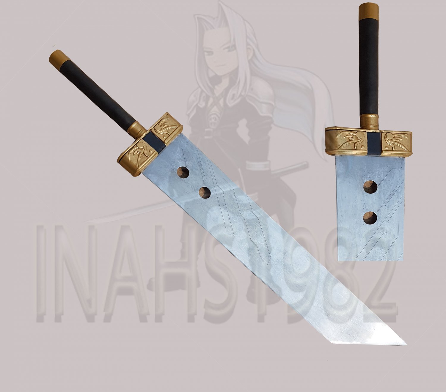 New Cloud Buster Sword 52" With Wooden Stand & Sheath