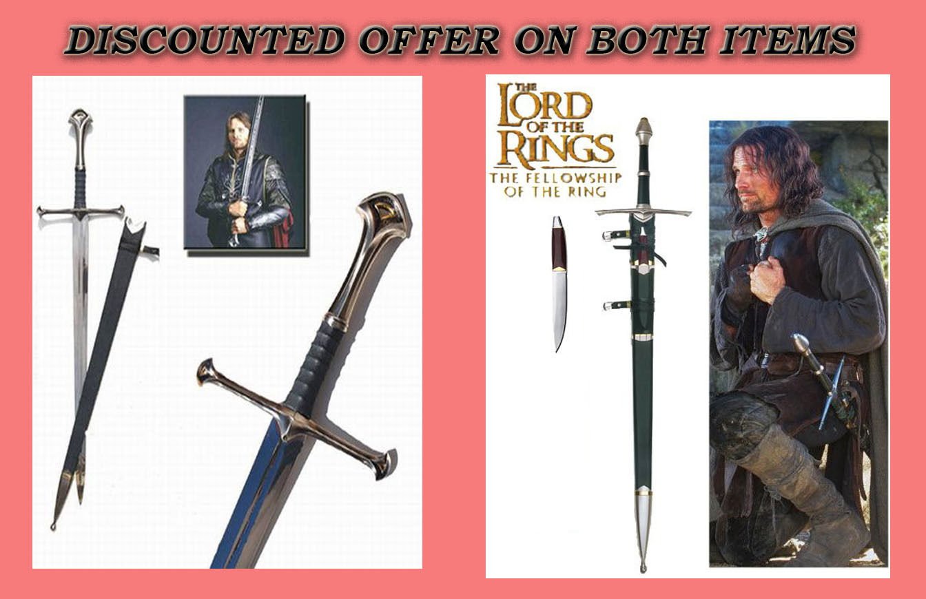 LORT Anduril Sword of Aragorn + Aragorn Strider Sword with knife from LOTR