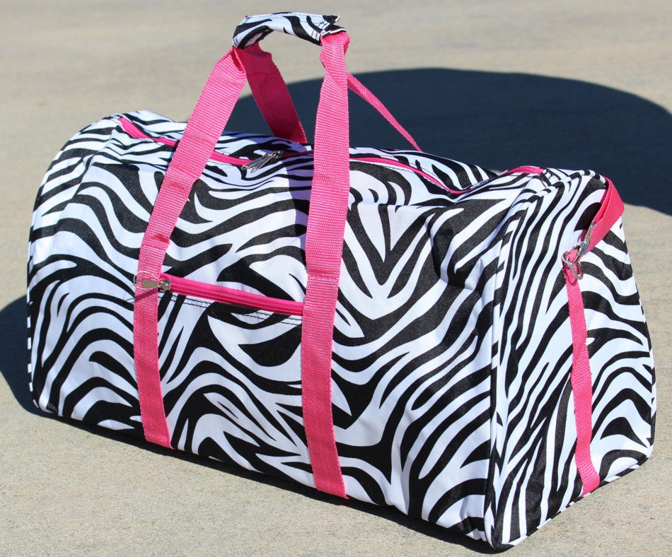 20" Black & White Zebra Print Duffle Bag w/ Pink Trim SWDSI1086