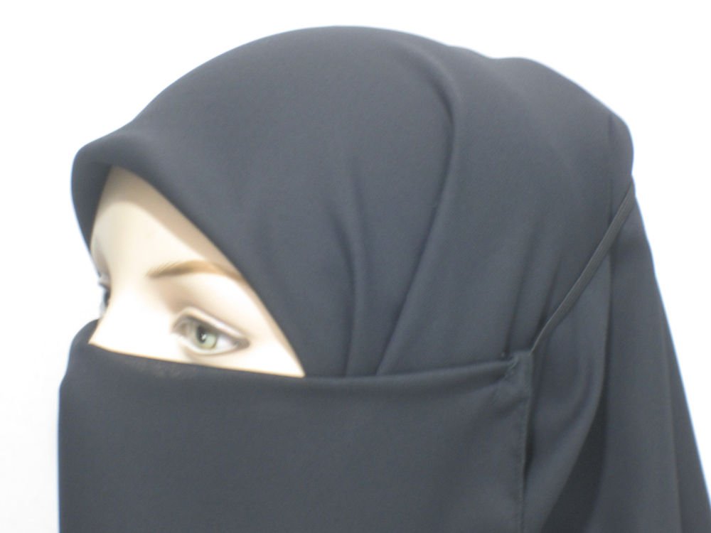 Black 44" Hijab + Half Niqab Set Veil Head Scarf Saudi Khimar-USA FAST SHIP