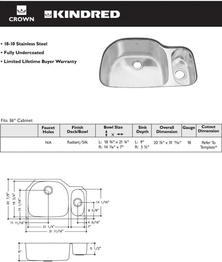 UC2132/90RK/E KINDRED DOUBLE BOWL UNDERMOUNT STAINLESS STEEL KITCHEN SINK