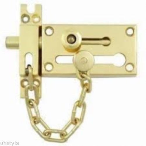 CHAIN DOOR GUARD WITH BOLT - HOME PROTECTION, HEAVY DUTY, BRASS PLATED