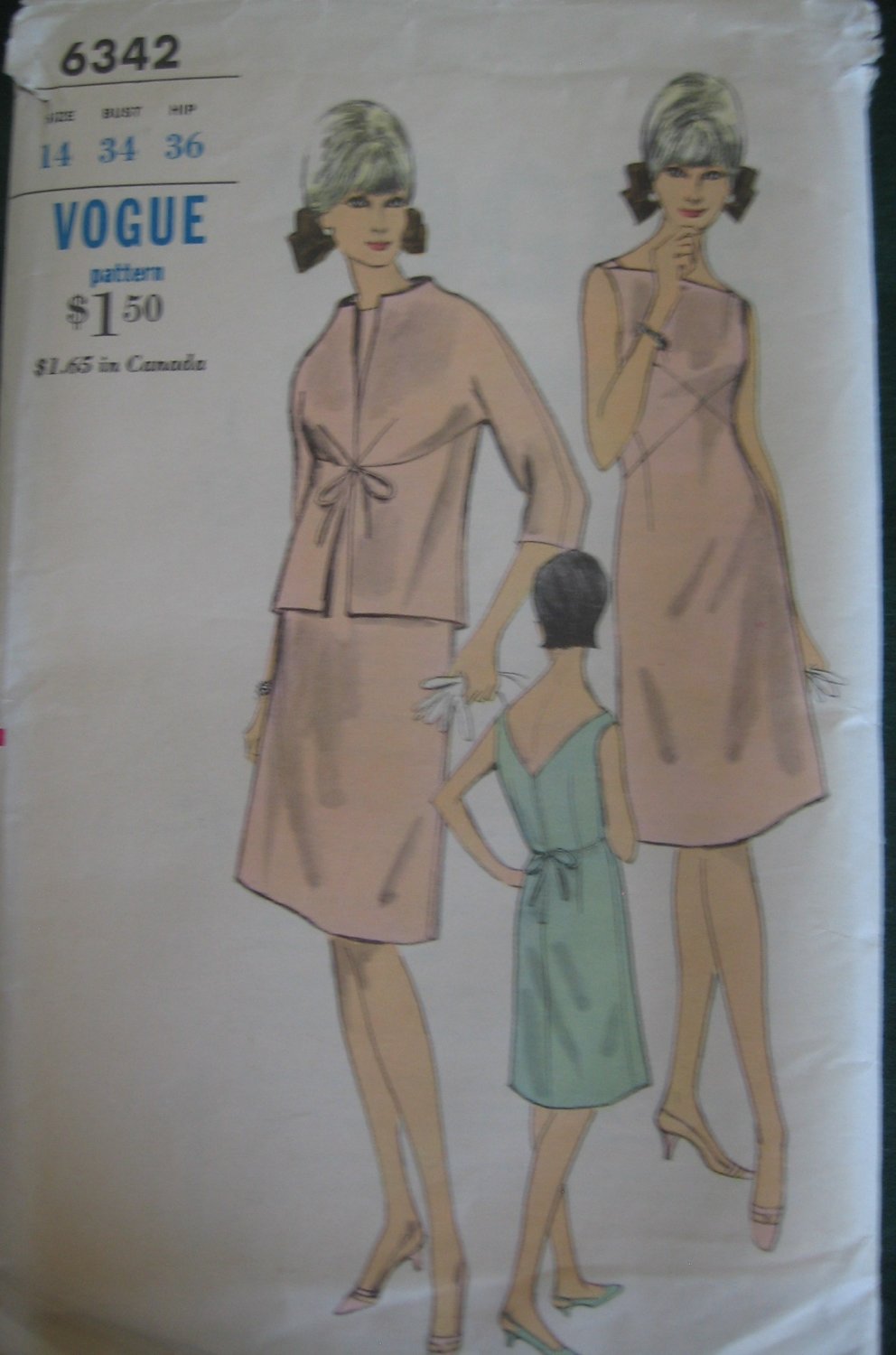 Vogue V Back Dress and Jacket Sewing Pattern sz 14 no 6342