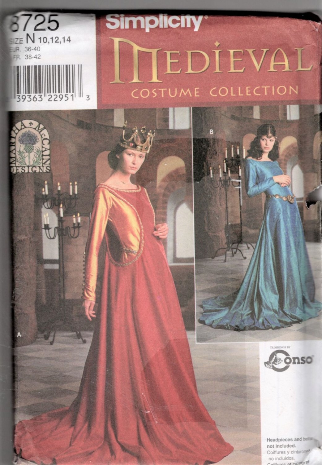 Misses Adult Medieval Costume Sewing Pattern Simplicity 8725 Sizes 10 ...