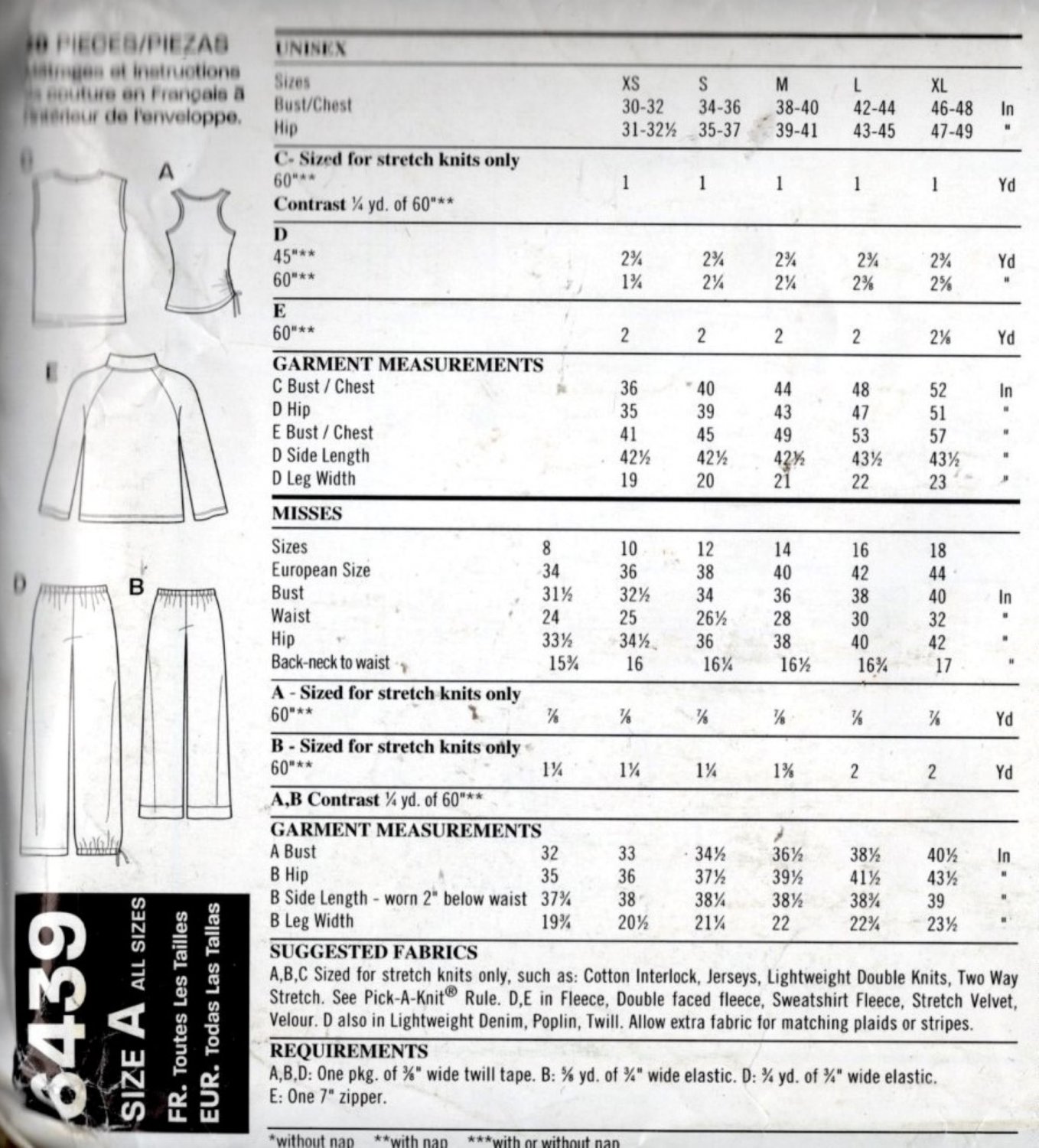 Unisex Pants, Top &Jacket Sewing Pattern For Knit Fabrics New Look 6439 ...