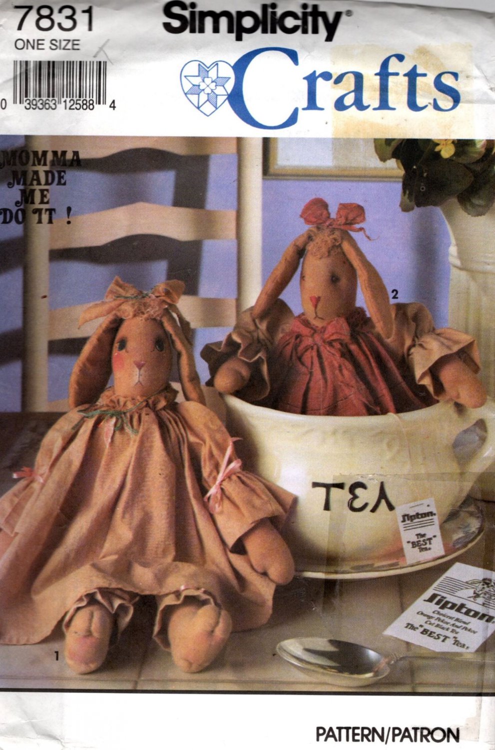 17" Stuffed Bunny with Clothes Sewing Pattern - Simplicity 7831 Uncut