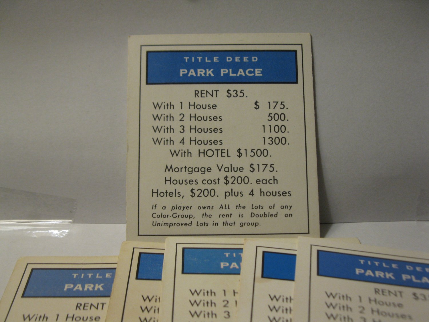 Board Game Piece: Monopoly - random Park Place. Title Deed
