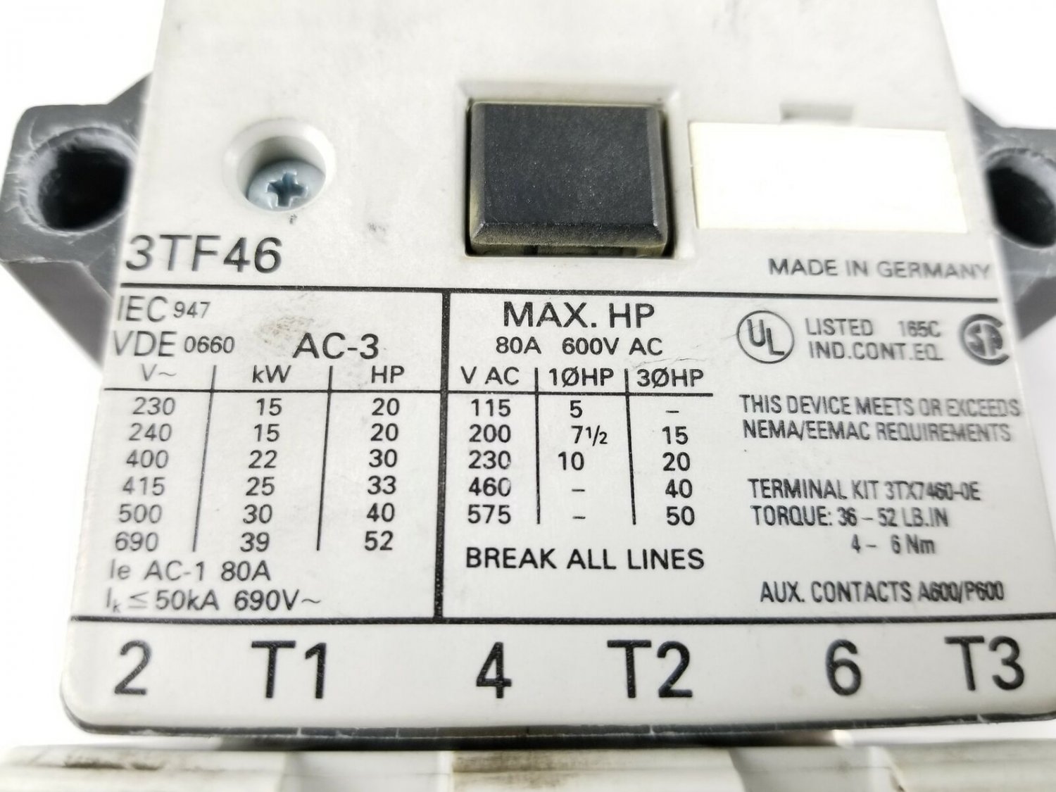 Siemens 3TF46 Contactor