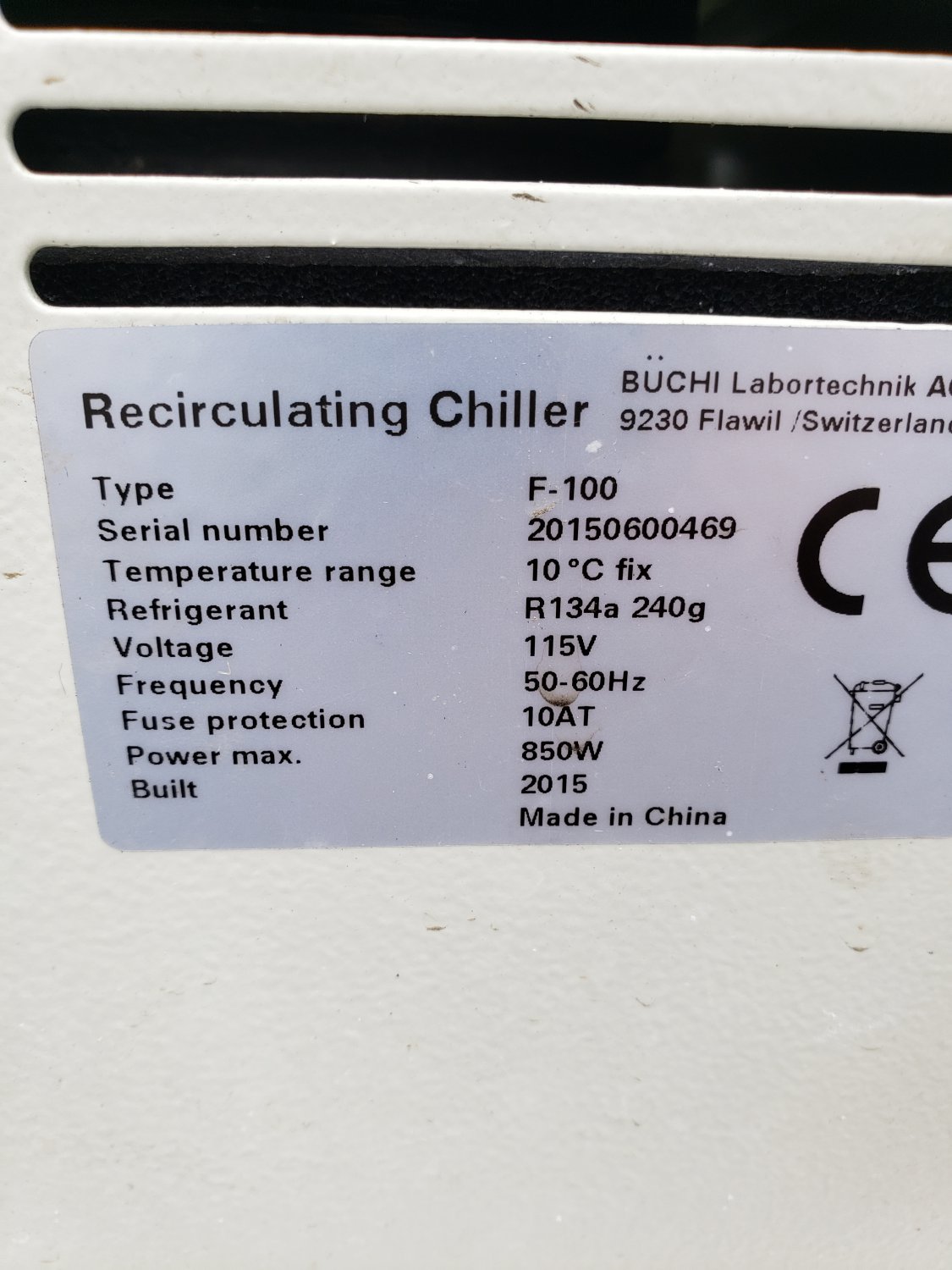 Buchi Recirculating Lab Chiller F-100, Pick up only