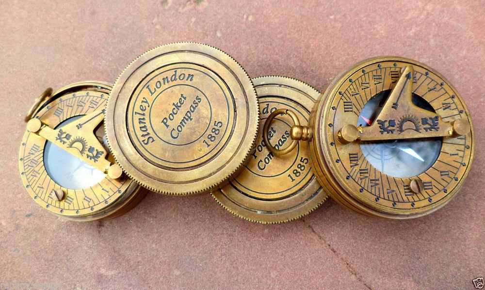 Vintage Brass Compass Stanley London Maritime Shiny Sundial Nautical ...