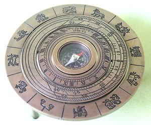 Ancient Zodiac Astrology Brass Pan Compass Magnetic Replica Nautical ...