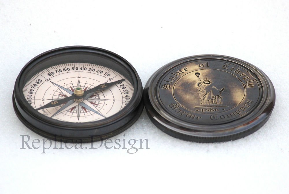 Royal Nautical Solid Brass Statue Liberty Marine Pocket Compass Replica ...
