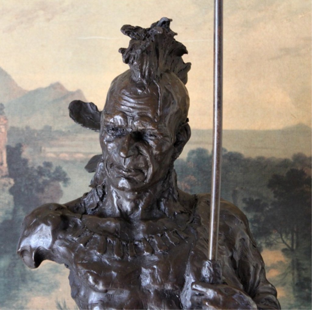 Massive Native American Indian Bronze Bust Sculpture