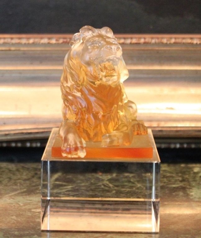 Golden Lalique Inspired Lion Crystal Sculpture, me
