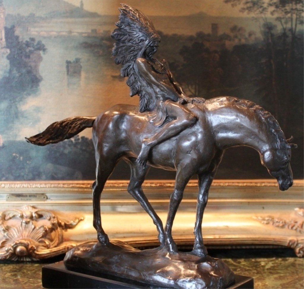 Indian Warrior on Horseback Bronze Sculpture