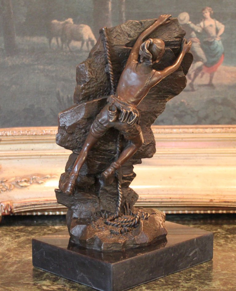 Unique Rock Climber Across Rock Formation Bronze Sculpture