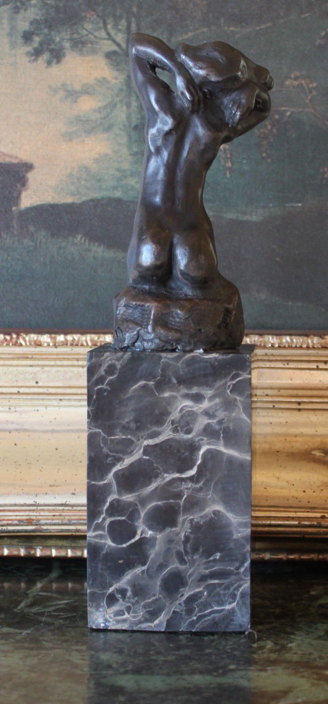 Rodin's The Toilette Of Venus Kneeling Fauness Bronze Sculpture