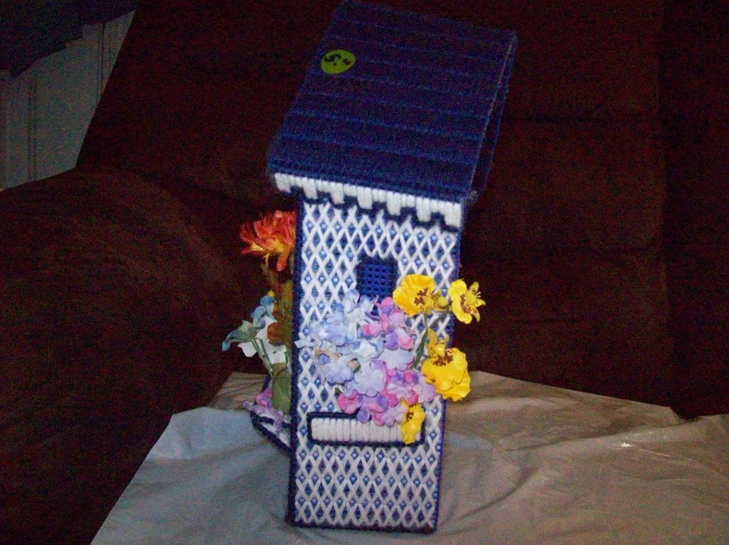 Handmade Dark Blue Birdhouse Tissue Box Cover
