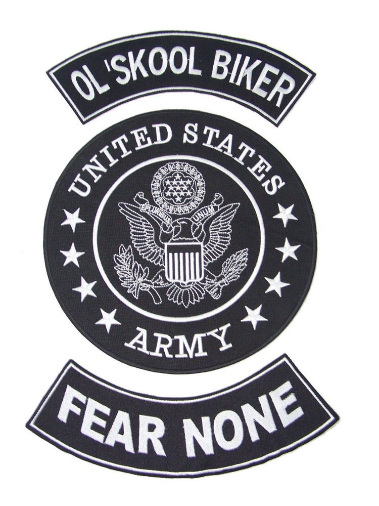 US ARMY OLD SKOOL BIKER FEAR NONE PATCHES SET FOR BIKER MOTORCYCLE VEST ...