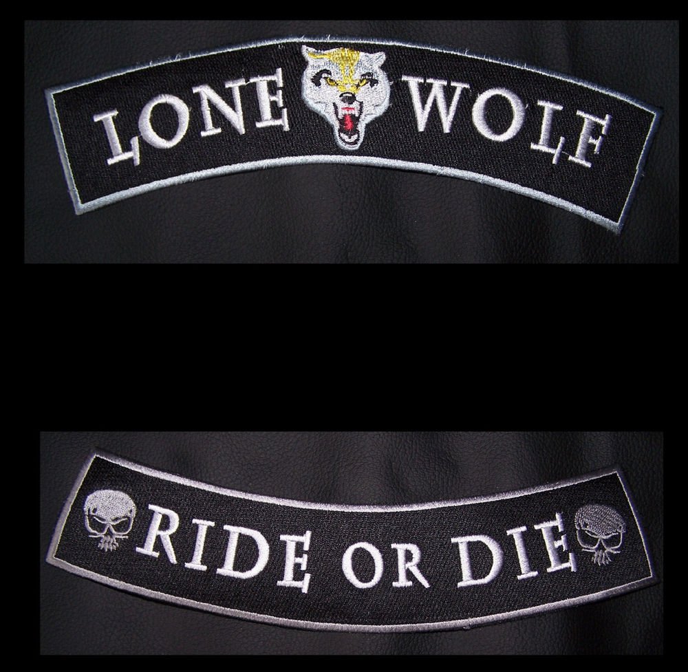 Biker Motorcycle vest Jacket Back Patches set Lone Wolf Ride or Die ...