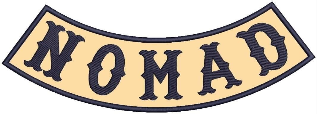 NOMAD Black Tan Iron on Bottom Rocker Patch for Biker Vest Jacket