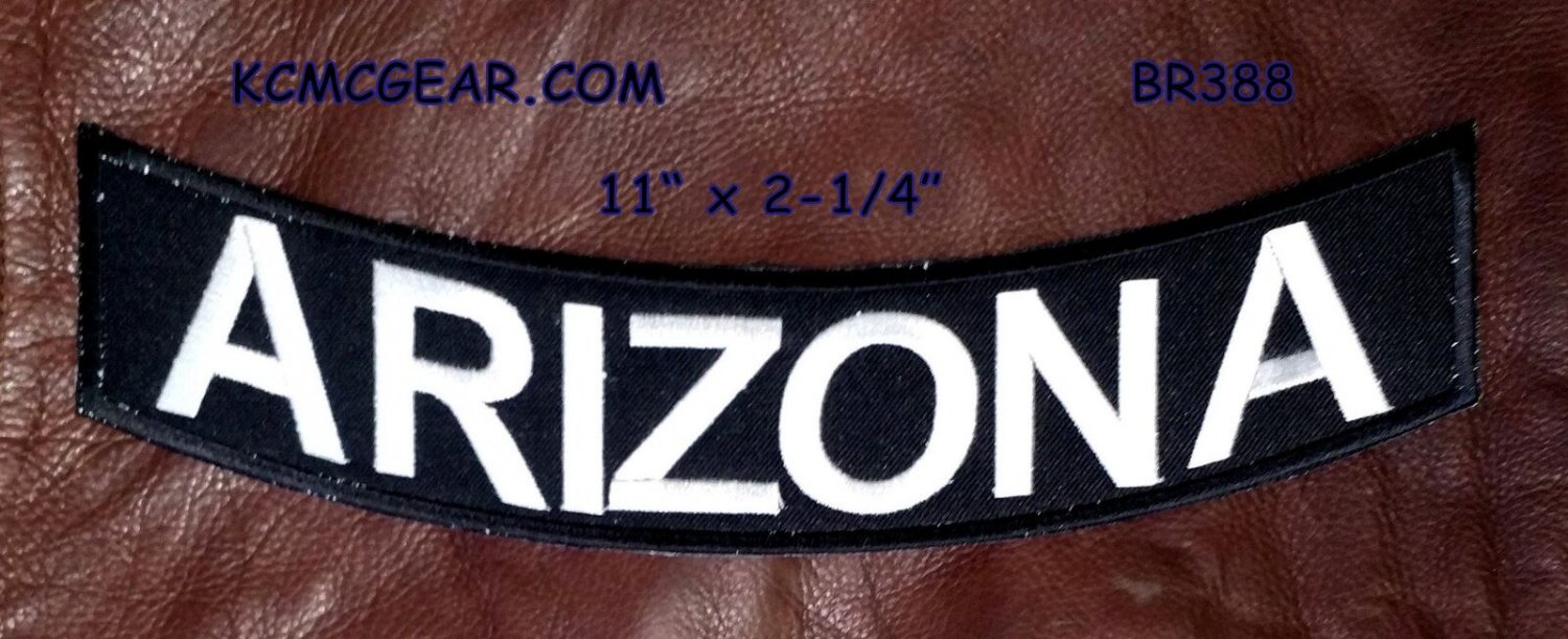 ARIZONA White on Black Bottom Rocker Patches for Vest jacket BR388