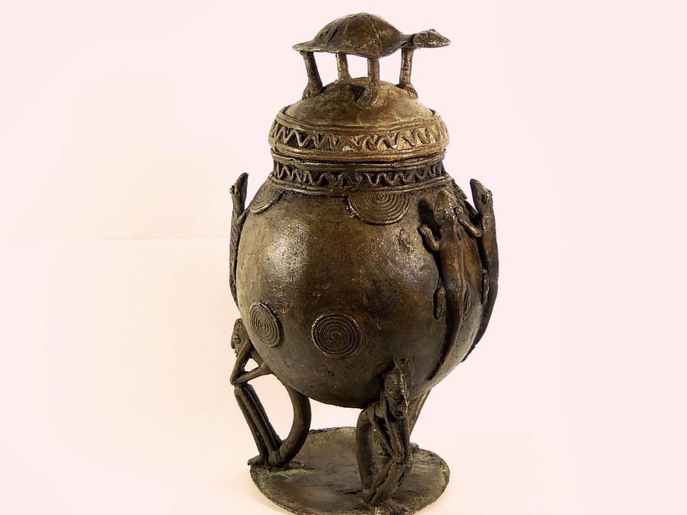 Antique Rare Akan Ashanti African Tribal Cast Bronze Vessel Medicine Pot