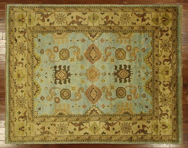 New Oushak Baby Blue Tribal Designs Hand Knotted Wool 8'x10' Turkish ...