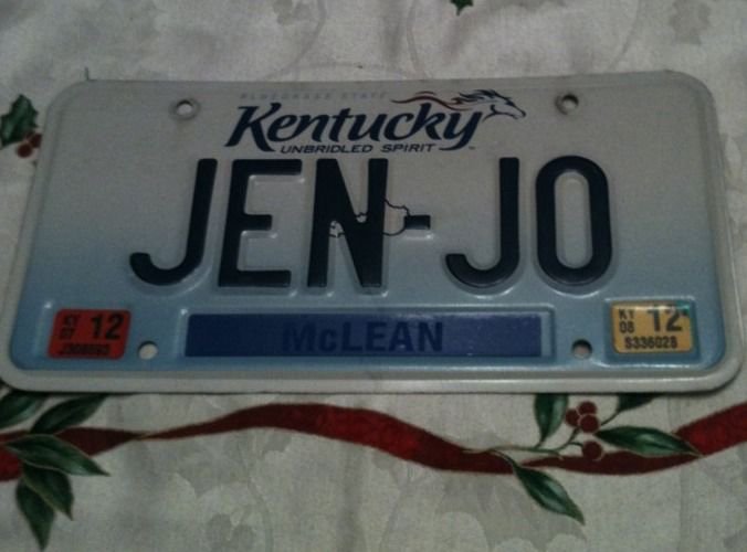 KY vanity JEN JO license Plate Jennifer Jenny Ford Dodge Race NASCAR ...