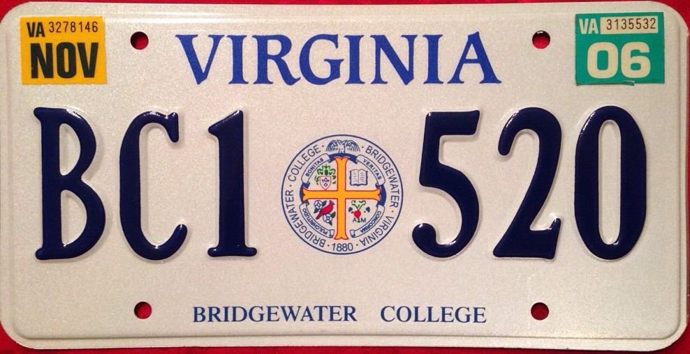 Virginia Bridgewater College license Plate University NCAA Church Of ...