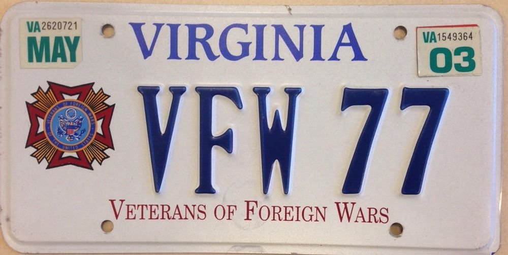 Virginia Veterans of Foreign War license plate VFW Military Veteran Vet ...