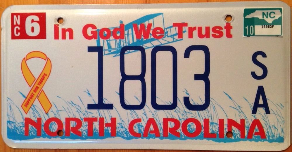 North Carolina In God We Trust license Plate Support Troops God Jesus ...