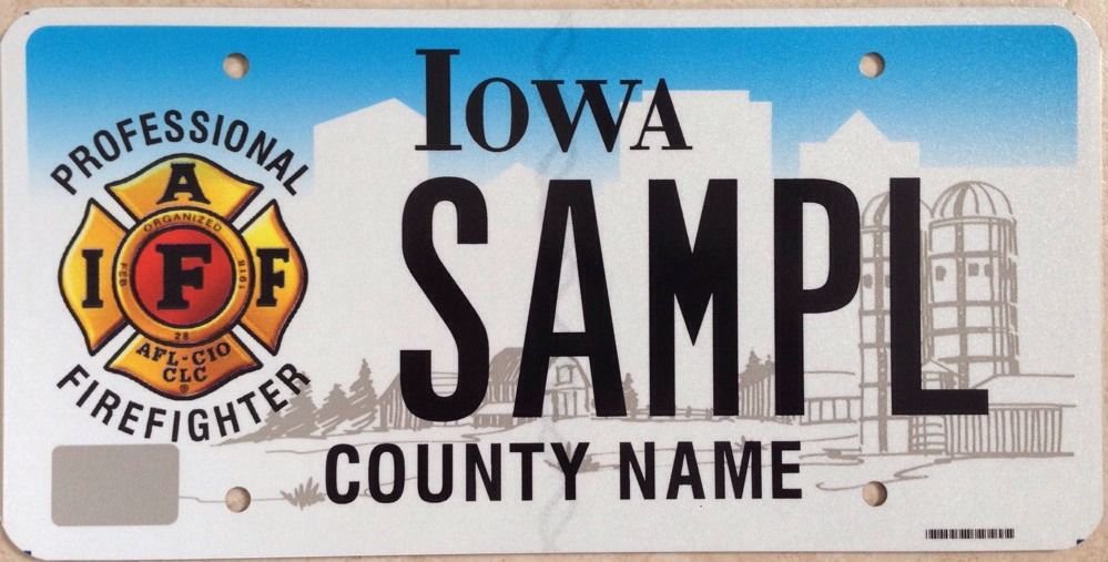 Iowa Professional Firefighter license plate Fire Department Fireman AFL ...