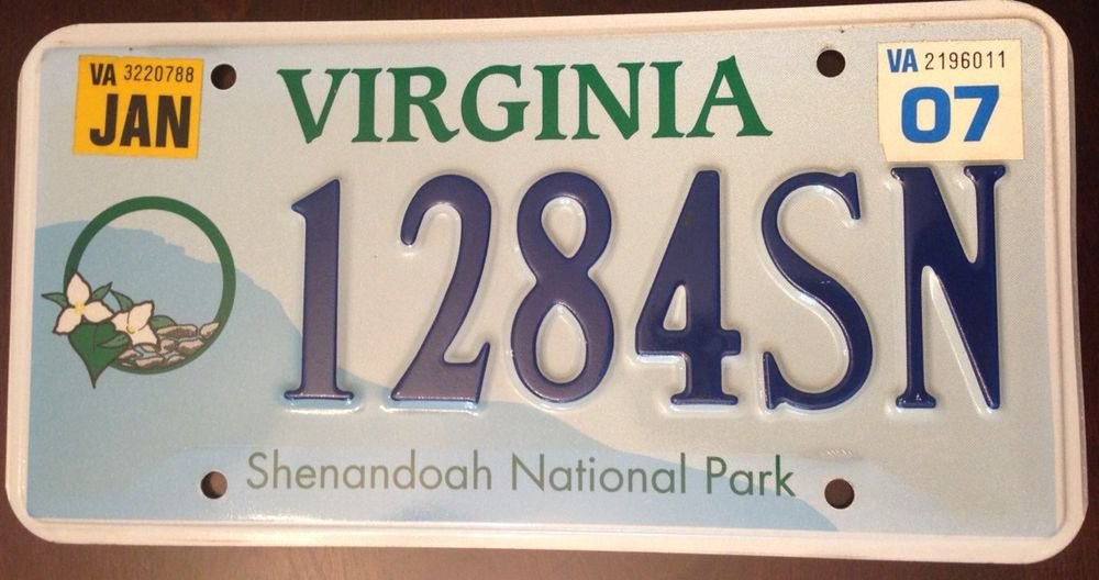 Rare Virginia Shenandoah National Park License Plate Wild Wildlife Nature