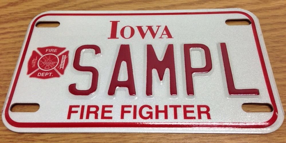 Iowa embossed Firefighter Motorcycle license plate Fire Fighter Harley ...