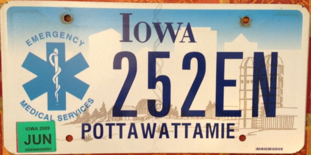 Iowa EMS license plate rescue medics medical emergency EMT firefighter ...