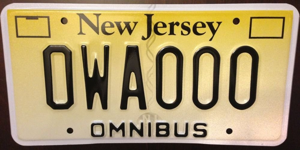New Jersey Omnibus license plate sample NJ Tag School Bus