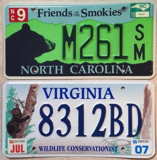 Set Of 2 North Carolina & Virginia Bear license plates Wild Wildlife ...