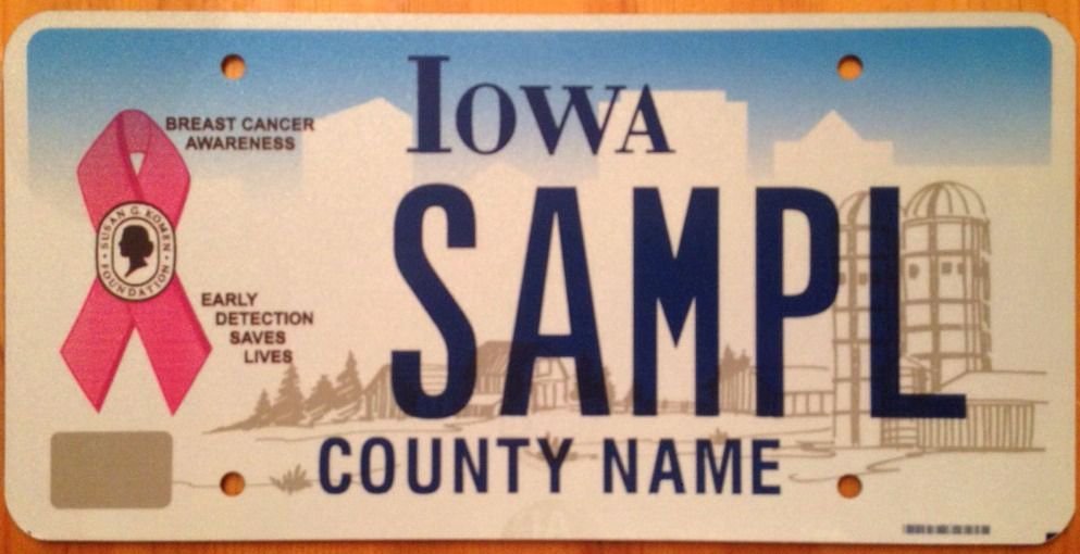 Iowa Breast Cancer license plate sample Early Detection Saves Lives Komen