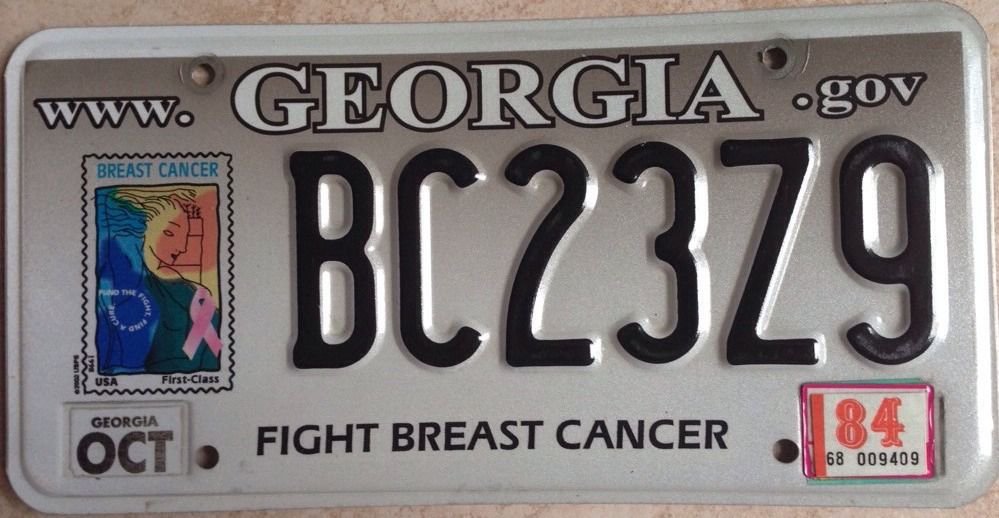 Georgia Fight Breast Cancer survivor Awareness license plate Conquer ...