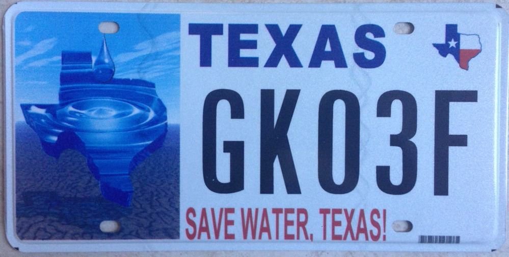Texas SAVE WATER license plate Waste Conservation Map Drink Beer Wetlands
