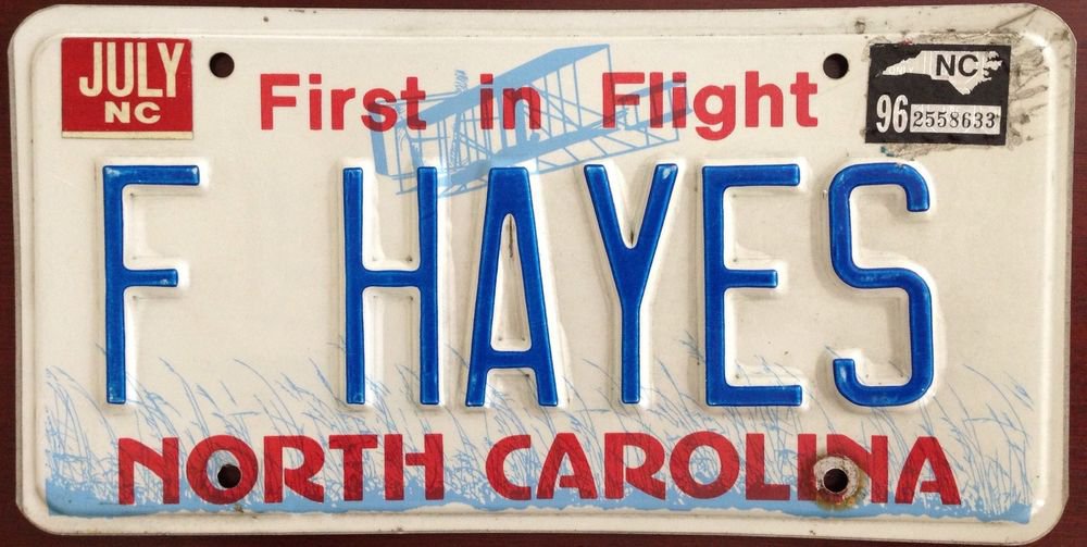 North Carolina vanity F For HAYES License Plate Rutherford USA ...