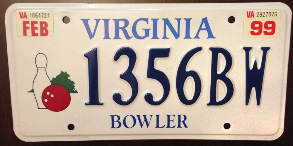 Virginia Bowler license plate Bowling alley Pins Bowl