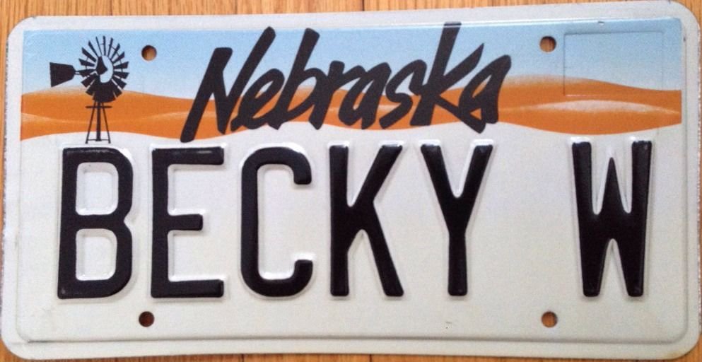 Nebraska vanity BECKY W license plate Rebecca Becki Becca Beckey Riva ...