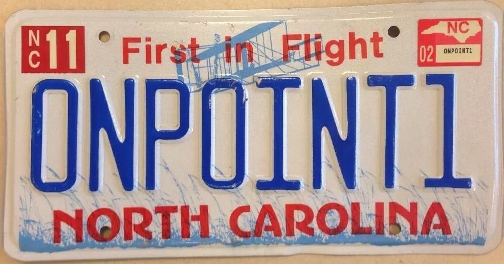 North Carolina vanity ON POINT 1 license plate Perfect Control Satisfy ...