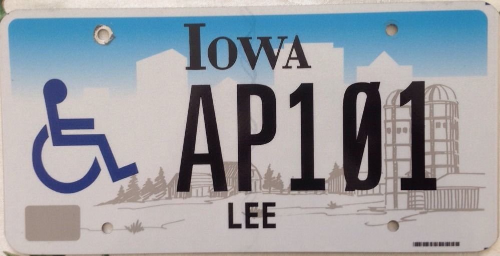 New Iowa Handicapped handicap Lee license plate Disabled #AP 101 ...