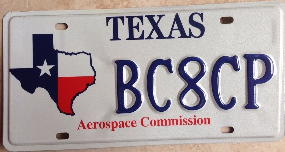 Texas Space Commission license plate NASA Aviation Cosmonaut Astronaut ...
