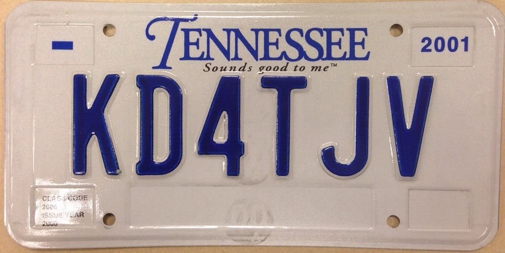 Tennessee Amateur Radio license plate KD4TJV Ham Operator