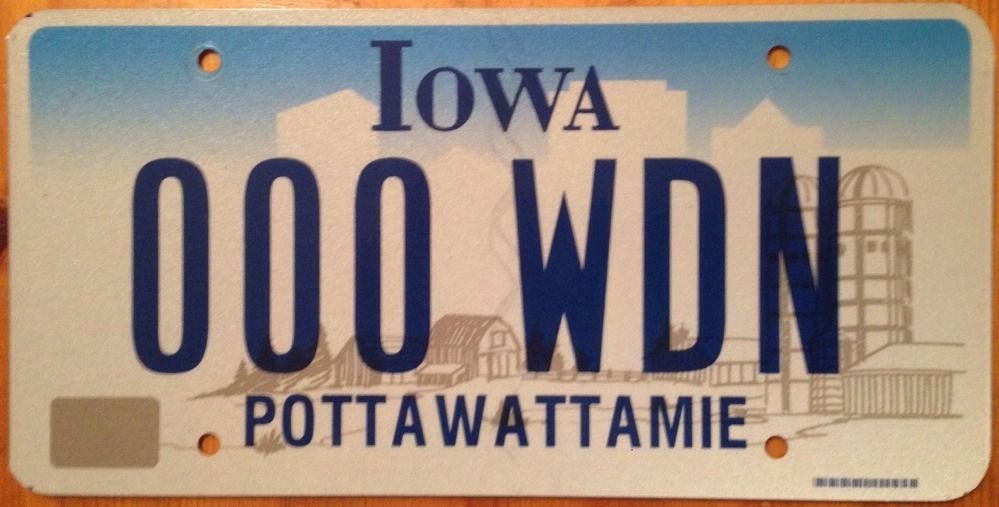 Iowa Triple Digit 0 License Plate Indian tribe #WDN 000 Zero repeating ...